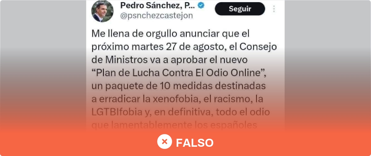 No, este no es un tuit de Pedro Sánchez anunciando penas de cárcel para ...